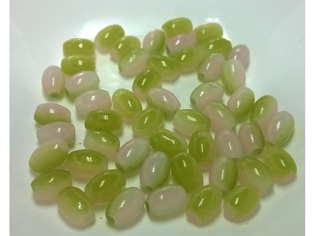 (A479) Staklene Ovalne Perle Zeleno Roze 50kom