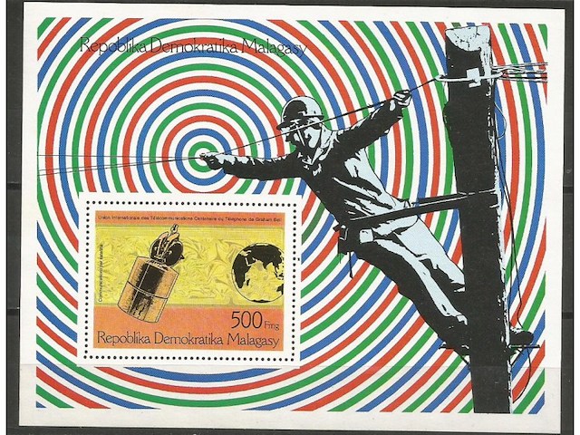 Madagaskar,100 god telefona 1976.,blok,čisto