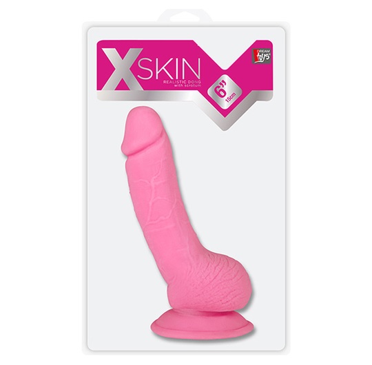 Dream Toys roze realističan dildo sa testisima i vakumskim postoljem, XSKIN00038