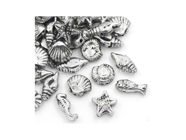Perle morski svet boje antik srebra mix 10 komada