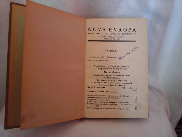 Nova Evropa od januara do decembra 1939 godine