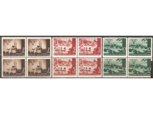 1942 - NDH sa pretiskom cetverci MNH