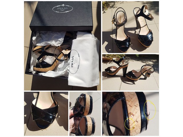 Prada lakovane crne sandale, original