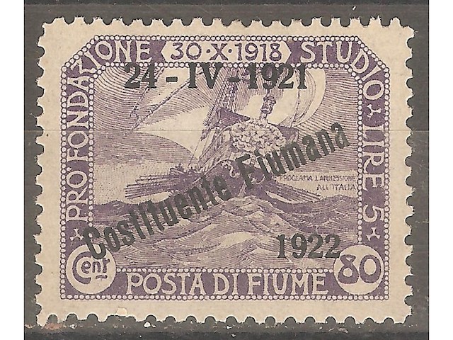 1922 - FIUME sa pretiskom 80 cent MH