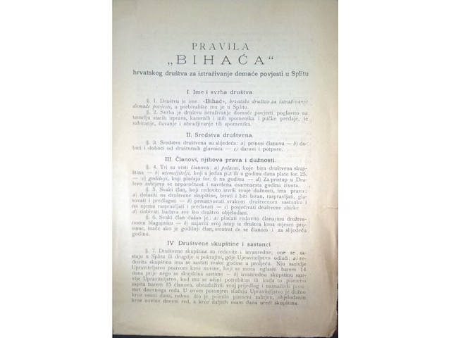 PRAVILA „BIHAĆA“, Zadar, 1894.