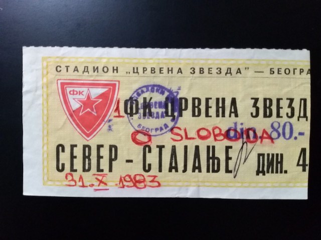 FUDBAL: CRVENA ZVEZDA - SLOBODA (Tuzla) 31.10.1983