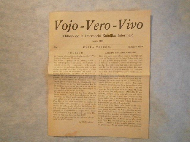 KATOLIČKI INFORMATOR; 1959.  ESPERANTO!