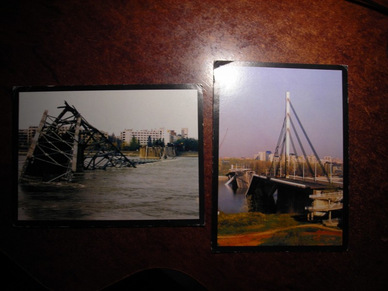 Dve razglednice Novog Sada - srušeni mostovi