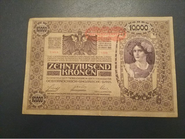 Austrija 10000 Kronen 1918 Jednostrana Ljubicasta