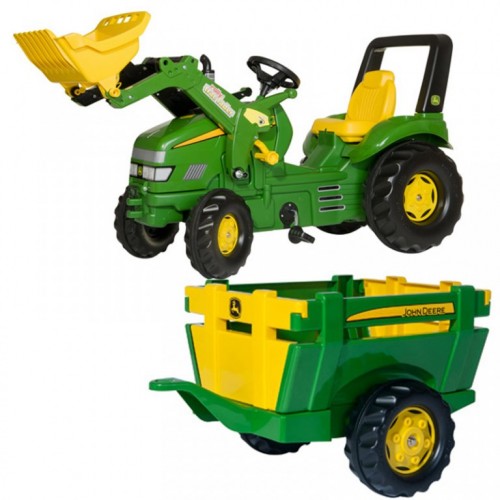 Traktor na pedale RollyToys X Track John Deer sa prikolicom i utovarivačem