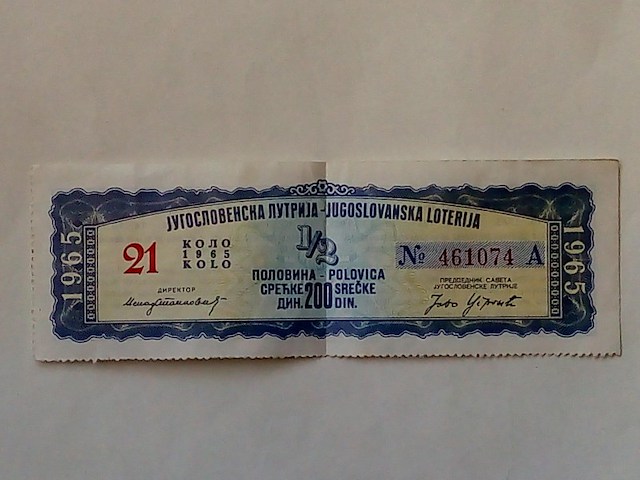 Jugoslovenska Lutrija - 21.Kolo --- 1965.godine ---