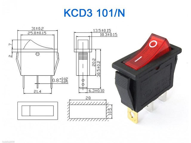 PREKIDAČ 30X11MM 16A 250VAC CRVENI