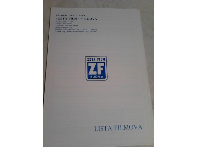 KATALOG FILMOVA ZETA FILM BUDVA