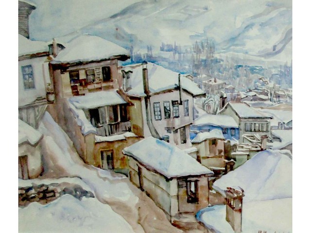OHRID POD SNEGOM, akvarel iz 1923. godine