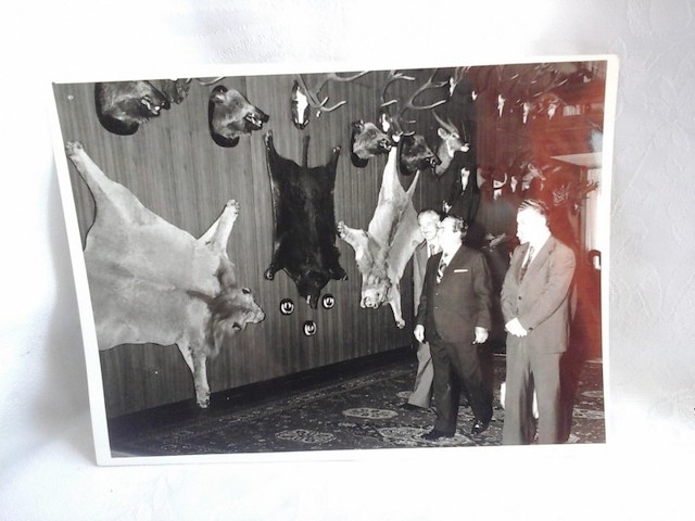 Tito u svojoj Lovačkoj kući pokazuje trofeje fotografi