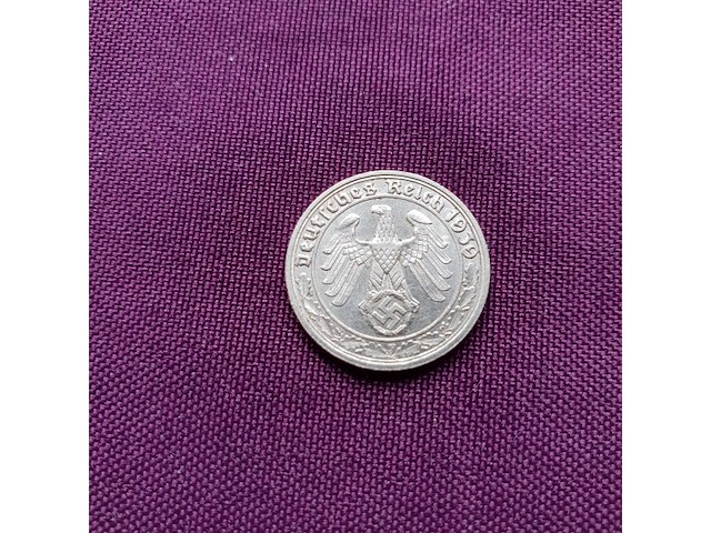 50 reichspfenning 1939 f RR swastika WWII