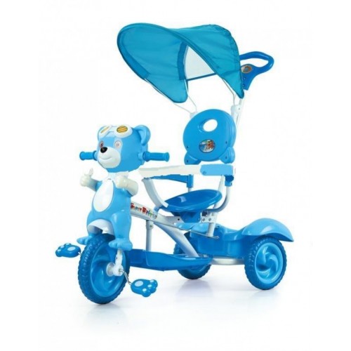 Tricikl sa drškom i suncobranom plavi meda
