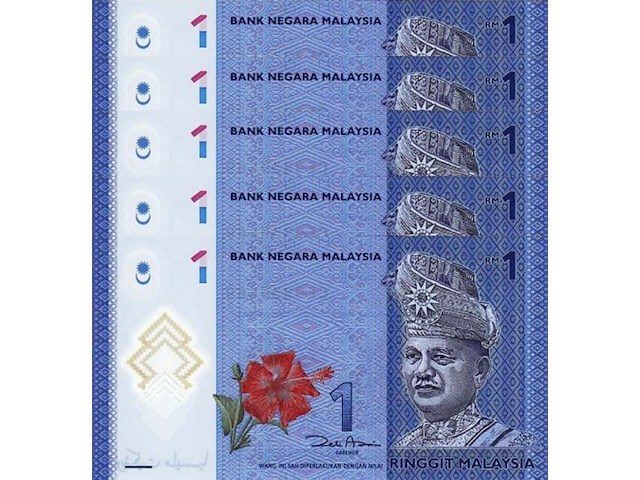 Malaysia 5 X 1 Ringgit 2012. UNC Polymer.