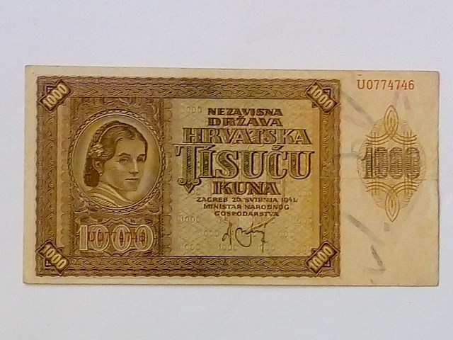 1000 Kuna 1941.godine --- NDH ---