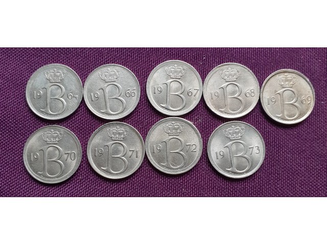 9x 25 cent,1964-1973 Belgija