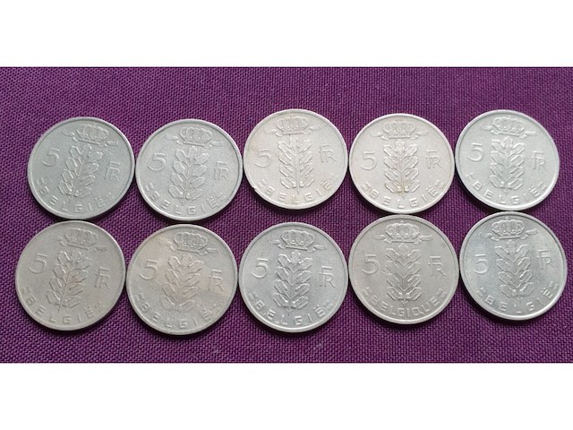 10x 5 franka,1949-1972 Belgija