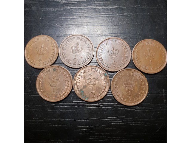 7x  1/2 New Penny 1971-1982 god.