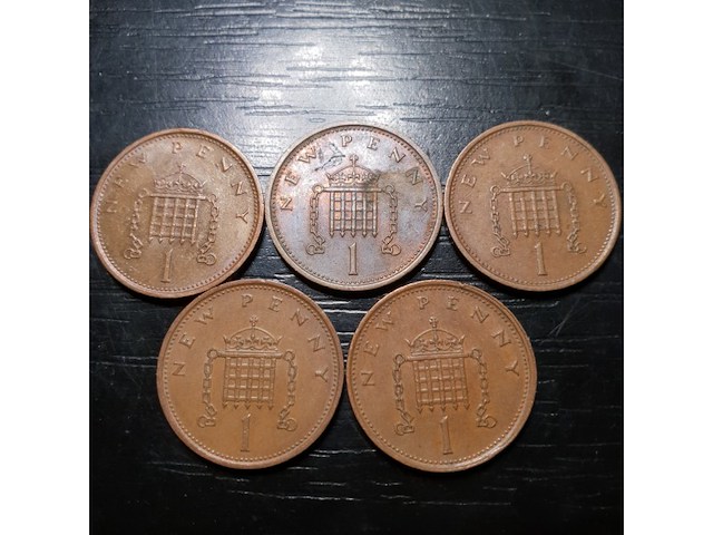 5x 1 New Penny 1973-1980 god.