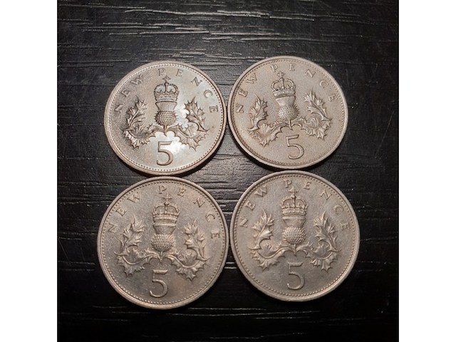 4x 5 New Pence 1968-1980