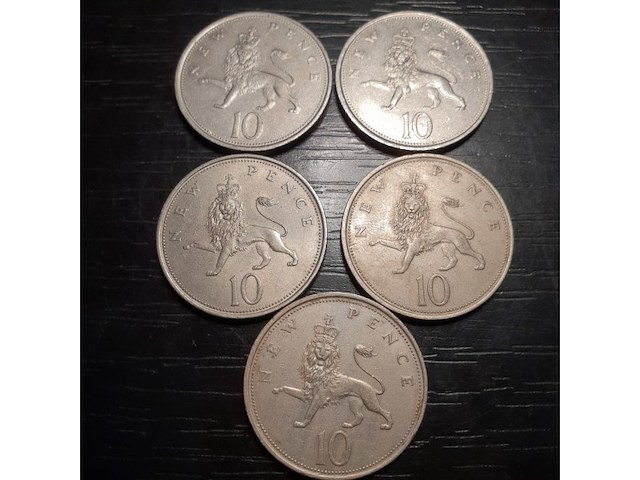 5x 10 pence 1968-1979 god.