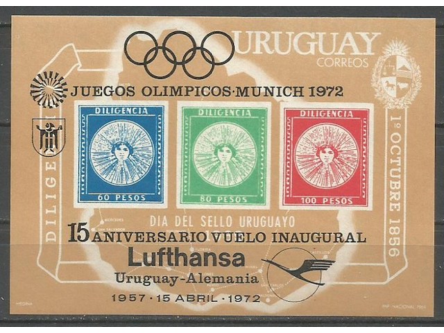 Urugvaj,15 god vazd. linije Urugvaj-Nemačka 1972.,blok,