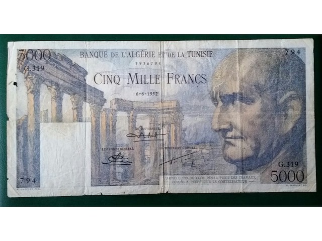 Tunis i Alžir 5000 FRANCS 1952