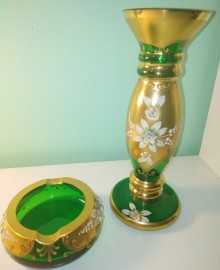Bohemia vaza i pepeljara-zeleni kristal