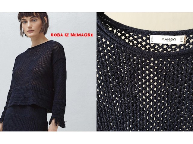 MANGO WOMEN`S OPENWORK SWEATER, NAVY NOVO M