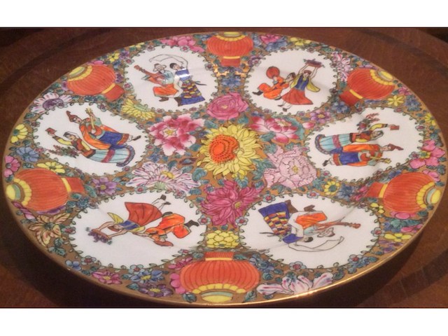 Kineski ukrasni veliki tanjir vedre boje