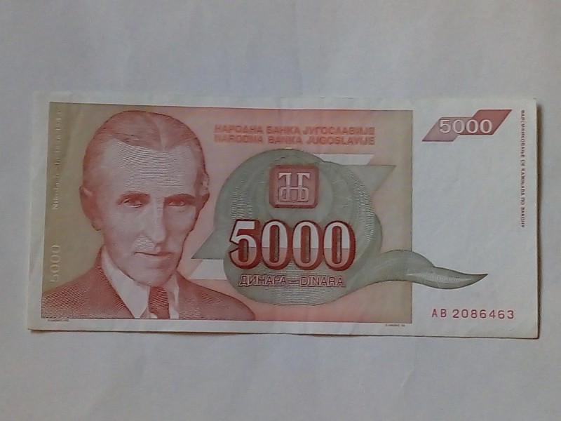 5000 Dinara 1993.godine --- SRJ --- Nikola Tesla ---