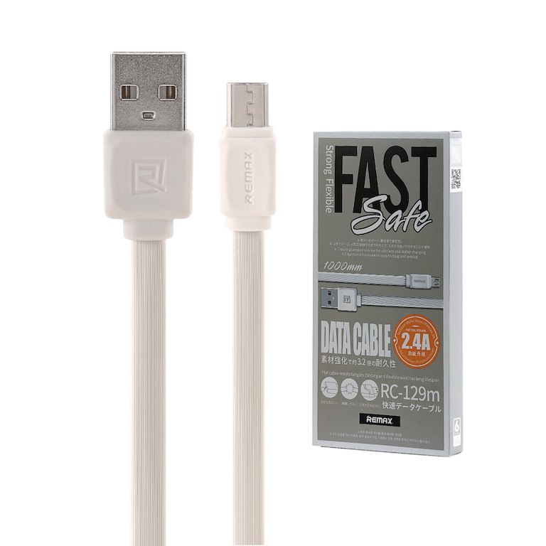 USB Data Cable REMAX RC-129m za Micro (2.4A) beli 1m