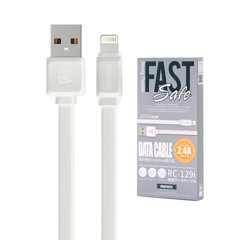 USB Data Cable REMAX RC-129i za iPhone 5/6 (2.4A) beli 1m