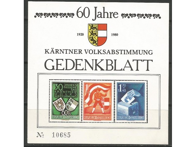 Austrija,KL-60 god glasa naroda Koruške 1980.,čisto