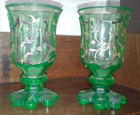 Dve antik zelene vaze sa duplom pozlatom