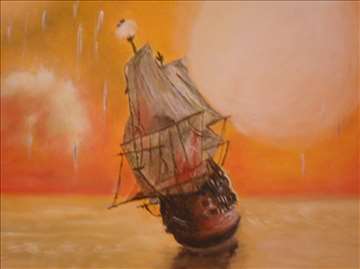 "Brod u sutonu" ulje na platnu, slika