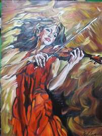 "Violinistkinja" slika, ulje na platnu