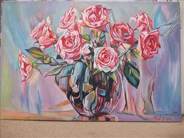 "Vaza i ruže" slika, ulje na platnu