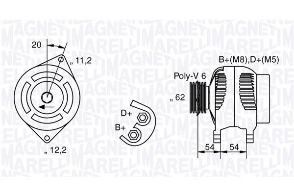 Alternator Alfa Romeo, Fiat, Lancia, 100 A, 62 mm
