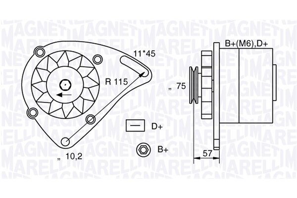 Alternator Autobianchi, Fiat, Lancia, 45 A, 75 mm