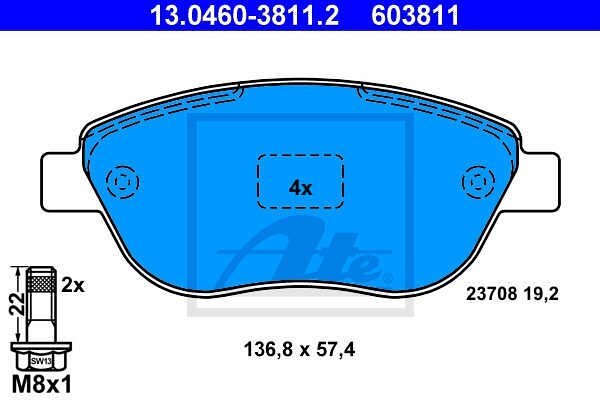 Prednje kočione obloge 13.0460-3812.2 - Citroen, Fiat, Lancia, Peugeot