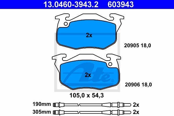 Prednje kočione obloge 13.0460-3943.2 - Citroen, Peugeot