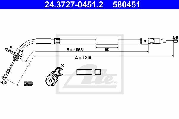 Sajla ručne kočnice 24.3727-0451.2 - Mercedes-Benz Razred A 04-12, desno