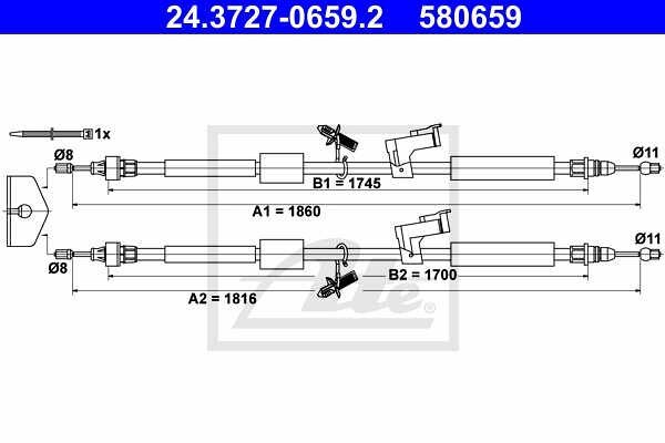 Sajla ručne kočnice Ford C-Max 07-10, pozadi, 1816/1860 mm