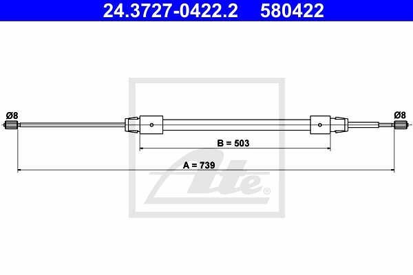 Sajla ručne kočnice Mercedes-Benz A-Klasa 97-04, pozadi, desno, 739 mm