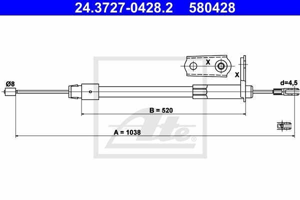 Sajla ručne kočnice Mercedes-Benz A-Klasa 97-04, pozadi, levo, 1038 mm